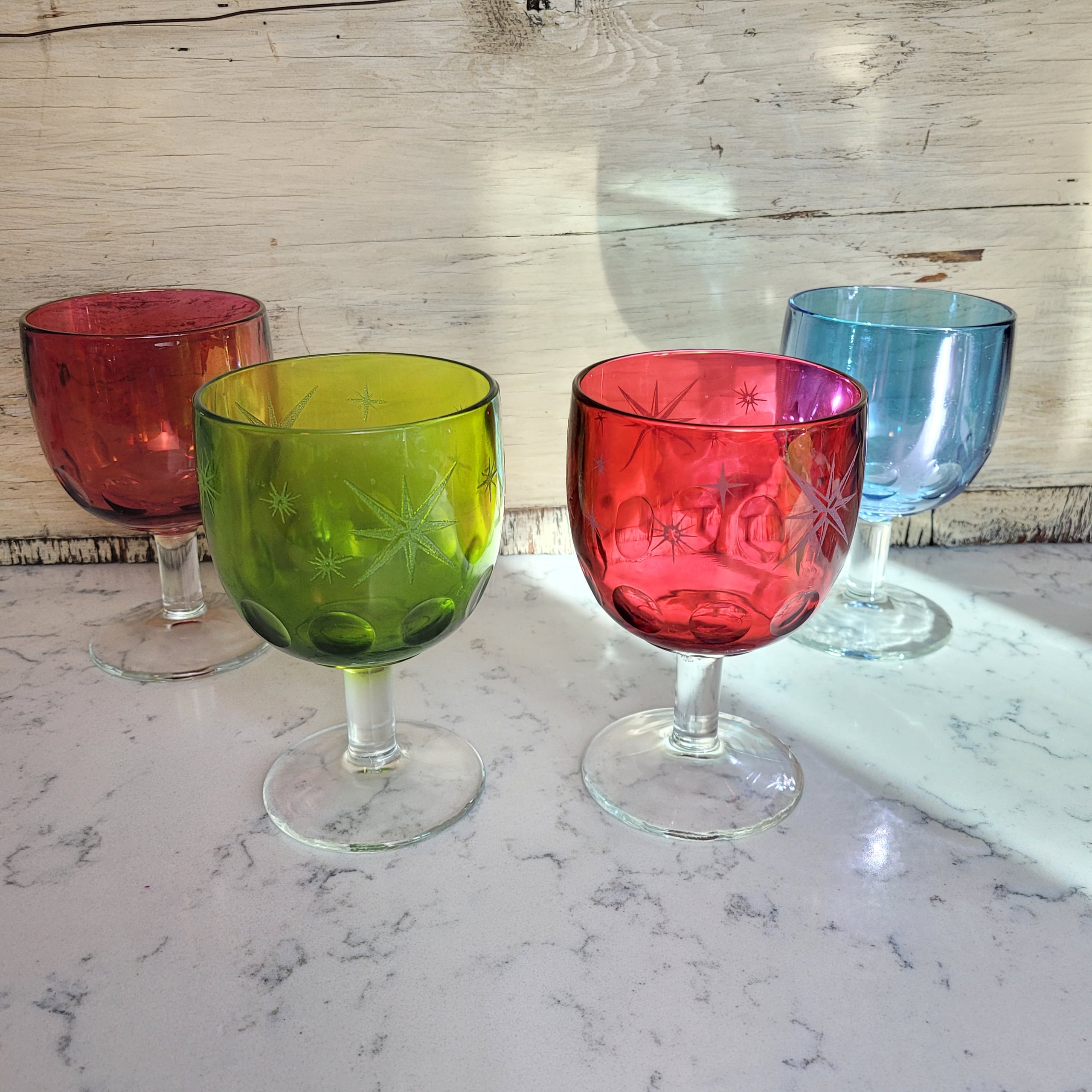 Vintage Heavy Pressed Colored Glass Goblets | The Farmhemian